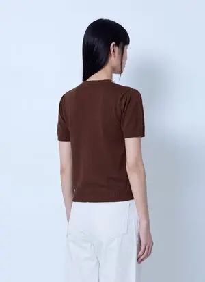 GANNI Light Cotton Argyle T-shirt - Brown