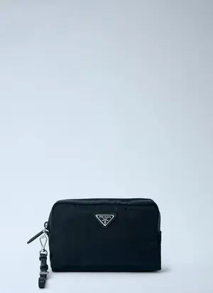 Prada Compact Nylon Pouch With Logo Detail - Black