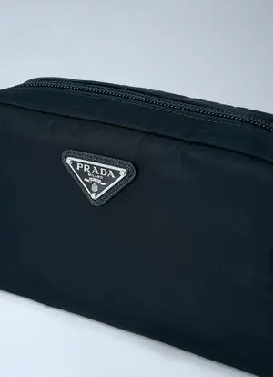 Prada Compact Nylon Pouch With Logo Detail - Black