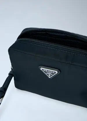 Prada Compact Nylon Pouch With Logo Detail - Black