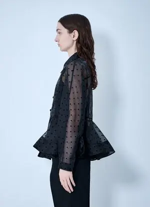 GANNI Flocked Organza Peplum Shirt - Black