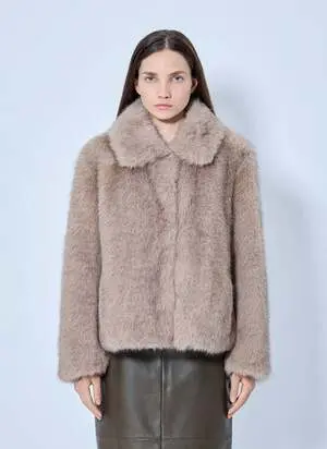 Max Mara Shawl Collar Faux Fur Jacket - Beige