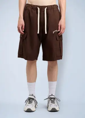 Palm Angels Curved Logo Loose Cargo Shorts - Brown