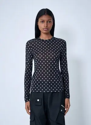GANNI Printed Sheer Top - Black