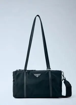 Prada Bauletto Large In Re-nylon E Saffiano - Black