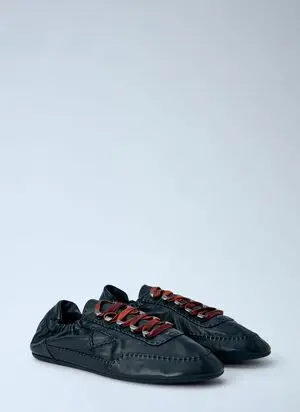Prada Collapse Antiqued Nappa Leather Sneakers - Black