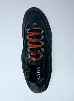 Prada Collapse Antiqued Nappa Leather Sneakers - Black