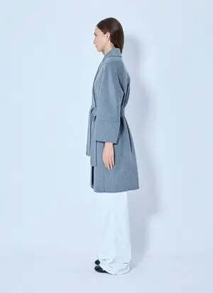 Max Mara Belted Wool-blend Coat - Light Grey