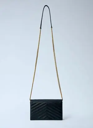 Saint Laurent Cassandre Envelope Chain Wallet - Black