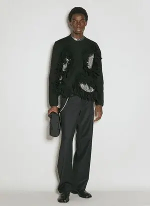 Comme Des Garçons Cut-out Wool Sweater With Tassle Edge - Black