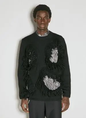 Comme Des Garçons Cut-out Wool Sweater With Tassle Edge - Black