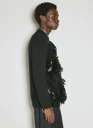 Comme Des Garçons Cut-out Wool Sweater With Tassle Edge - Black
