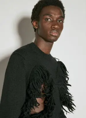Comme Des Garçons Cut-out Wool Sweater With Tassle Edge - Black