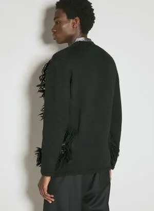 Comme Des Garçons Cut-out Wool Sweater With Tassle Edge - Black