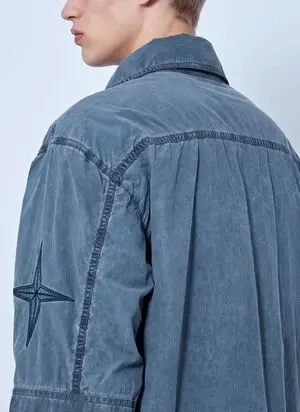 Stone Island Washed Overshirt With Drawstring Hem - Blue