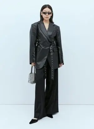 Rokh Triple Belt Faux Leather Blazer