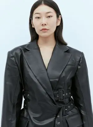 Rokh Triple Belt Faux Leather Blazer