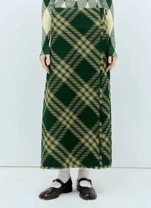 Burberry Wool Check Midi Skirt - Green