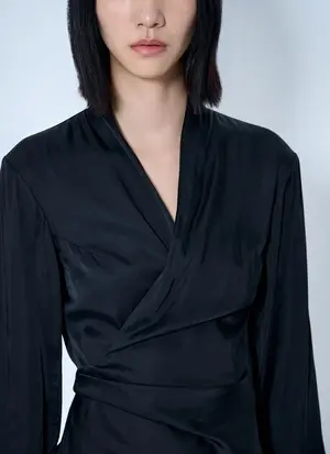 Rick Owens Laura Satin Wrap Top - Black