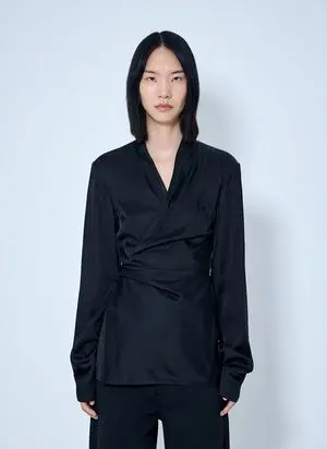 Rick Owens Laura Satin Wrap Top - Black