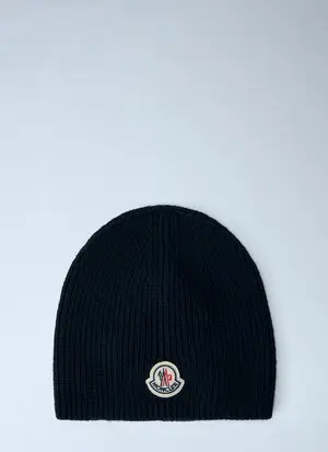 Moncler Ribbed Wool Beanie Hat - Black