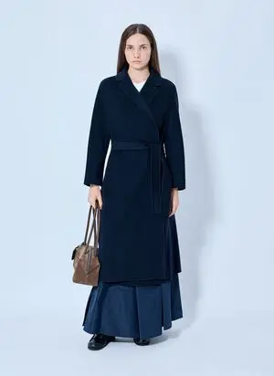 Max Mara Wrap-around Wool Coat - Navy