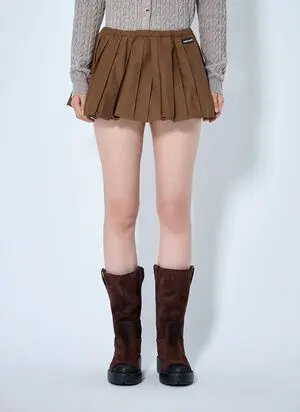 Miu Miu Pleated Gingham Check Mini Skirt - Brown