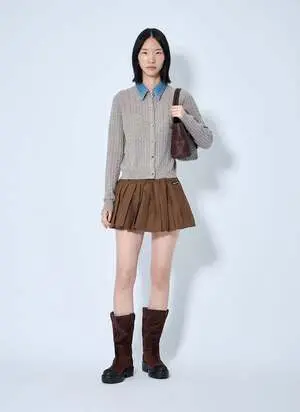 Miu Miu Pleated Gingham Check Mini Skirt