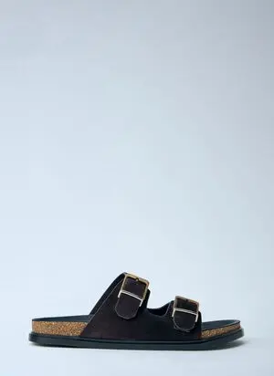 THE ROW Buckle Slides - Brown