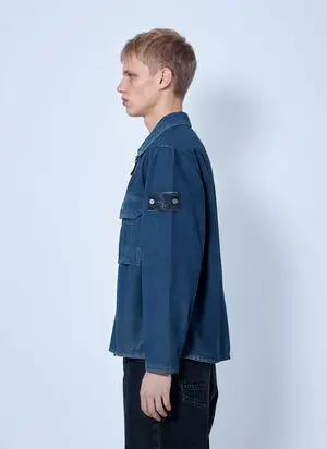 Stone Island Zip-front Overshirt With Patch Pocket - Blue