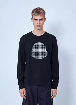 Moncler Check Panel Cotton Jersey T-shirt - Black