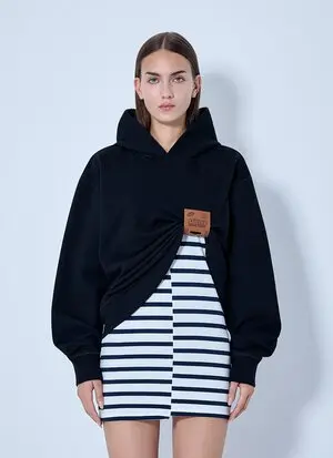 JEAN PAUL GAULTIER Cotton Fleece Hoodie With Leather Tag Detail - Black