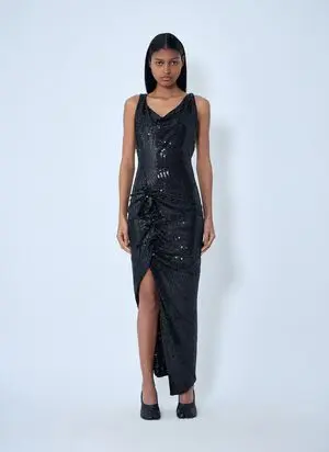 VIVIENNE WESTWOOD Sequined Cowl Neck Gown - Black