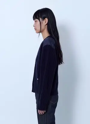 GANNI Wool Melange Rib Stripe V Neck