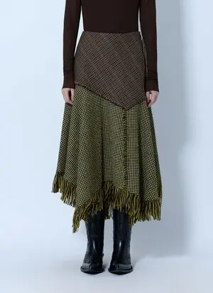 GANNI Woollen Check Patchwork Long Skirt