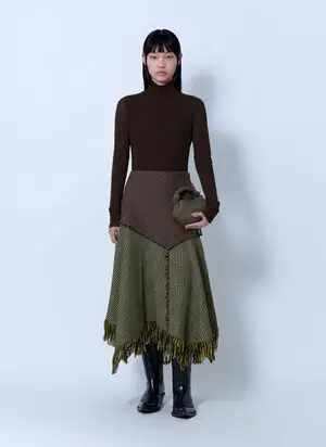 GANNI Woollen Check Patchwork Long Skirt