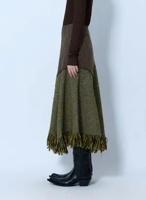 GANNI Woollen Check Patchwork Long Skirt