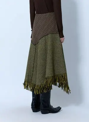 GANNI Woollen Check Patchwork Long Skirt