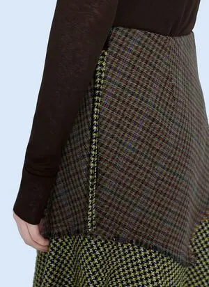 GANNI Woollen Check Patchwork Long Skirt