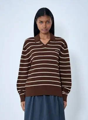 Miu Miu Striped Knit Polo Sweater - Brown