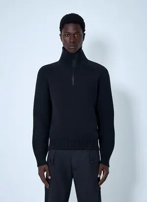MARGARET HOWELL High Neck Wool Zip Sweater - Black