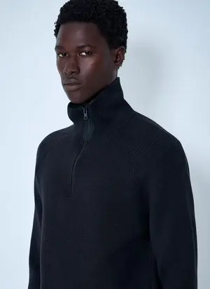 MARGARET HOWELL High Neck Wool Zip Sweater