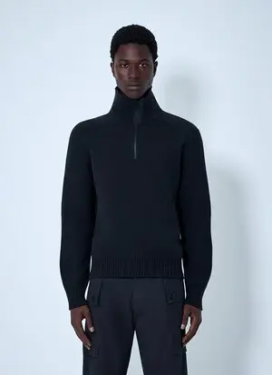 MARGARET HOWELL High Neck Wool Zip Sweater - Black