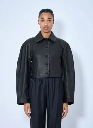 RÓHE Rounded Grain Leather Cropped Jacket