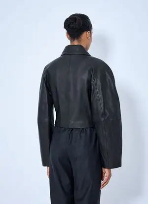 RÓHE Rounded Grain Leather Cropped Jacket