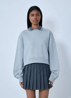 Miu Miu Logo Motif Fleece Sweatshirt - Grey