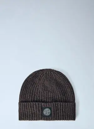 Stone Island Ribbed Knit Beanie - Dark Brown