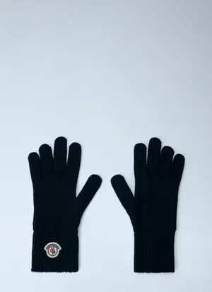 Moncler Ribbed Knit Gloves With Logo Patch - Black