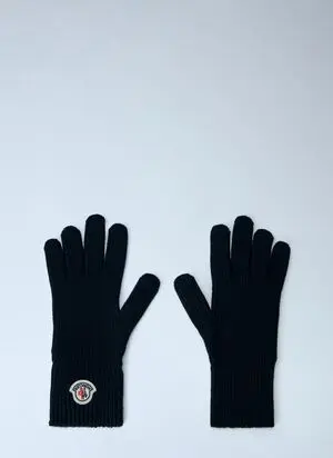Moncler Ribbed Knit Gloves With Logo Patch - Black