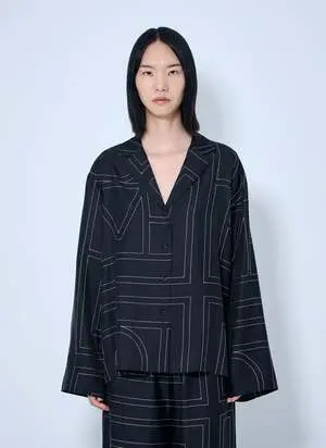 TOTEME Monogram Silk Pj Shirt - Black